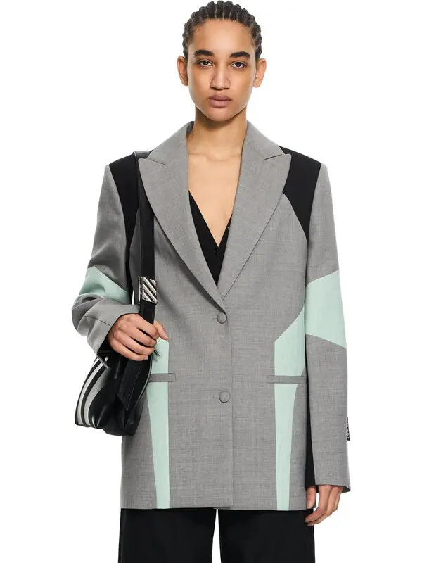 Off-White Stretch Color Block Blazer - Gray