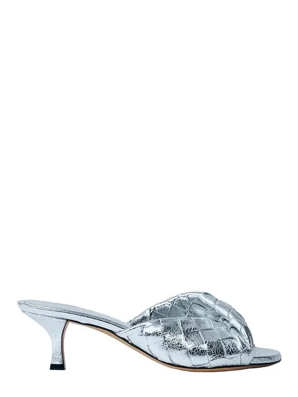 Bottega Veneta Blink Heeled Mules - Silver