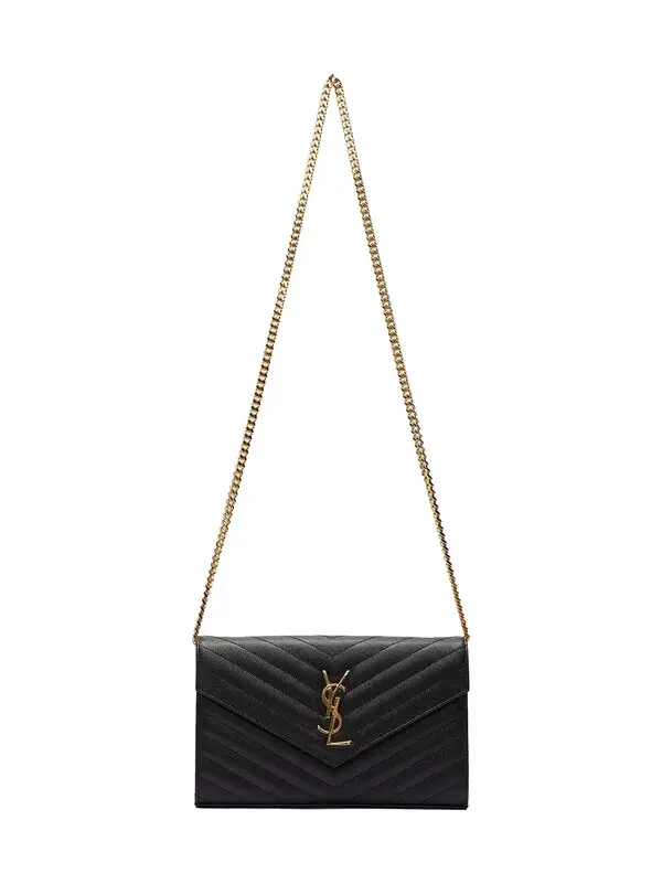 Saint Laurent Cassandre Matelassé Chain Wallet - Black