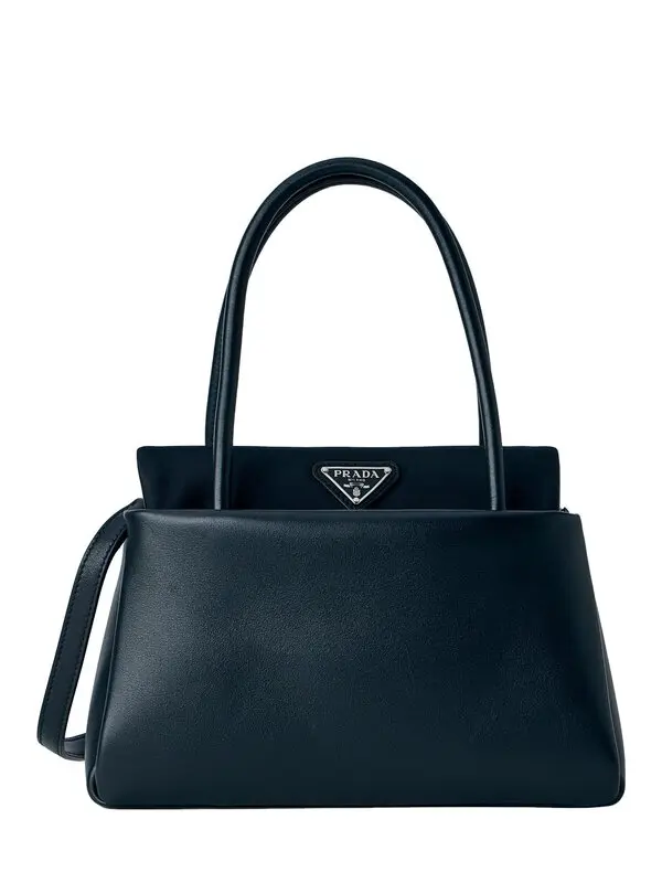 Prada Smooth Leather Handbag With Re-nylon Flap - Black