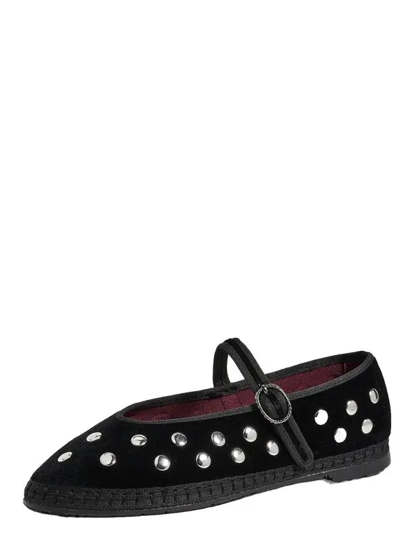 FLABELUS Mae Silver Mary Jane Flats - Black