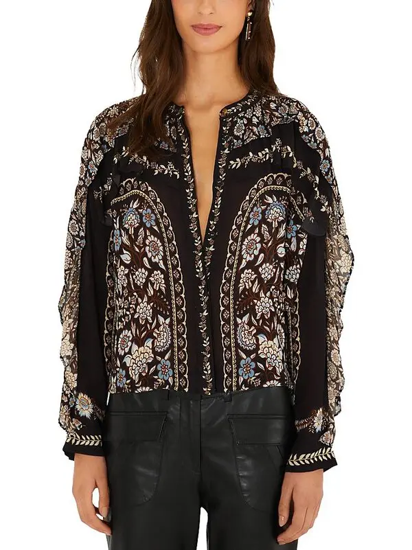 Farm Rio Daniela Band Collar Blouse - Daniela Black