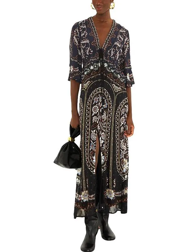 Farm Rio Daniela Short Sleeve Maxi Dress - Daniela Black