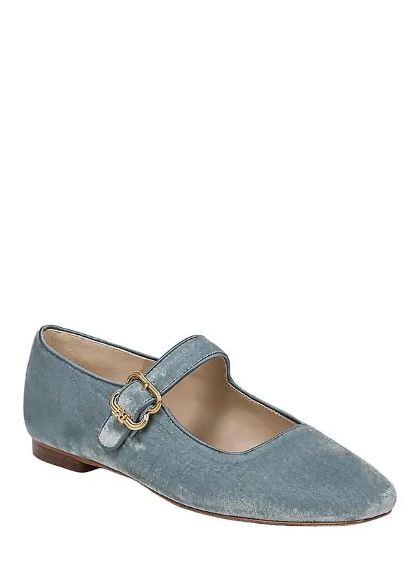 Sam Edelman Michaela Velvet Mary Jane Flats - Azure Blue