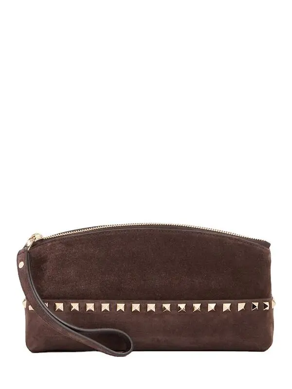 Valentino Garavani Suede Rockstud Wristlet Pouch - Brown