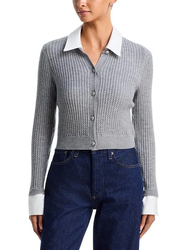 Alice + Olivia Dollie Collared Cashmere & Nylon Cardigan Sweater - Medium Heather Grey