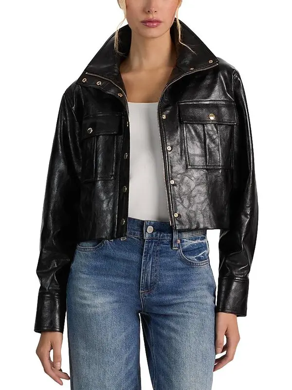 Alice + Olivia James Cropped Faux Leather Jacket - Black