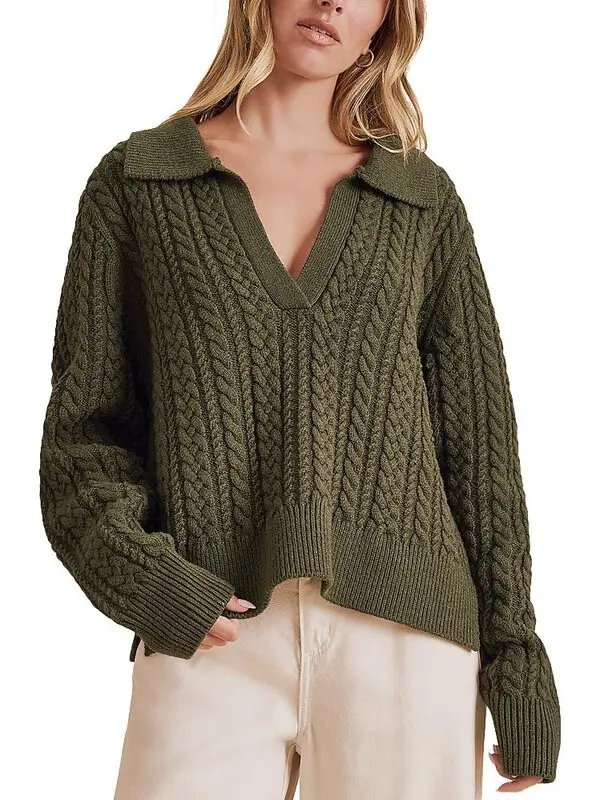 Splendid Cable Knit Polo Sweater - Pine