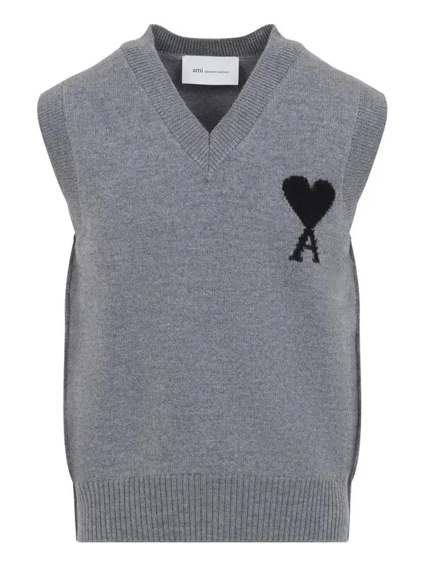AMI Paris Adc Sleevless Sweater - Gray
