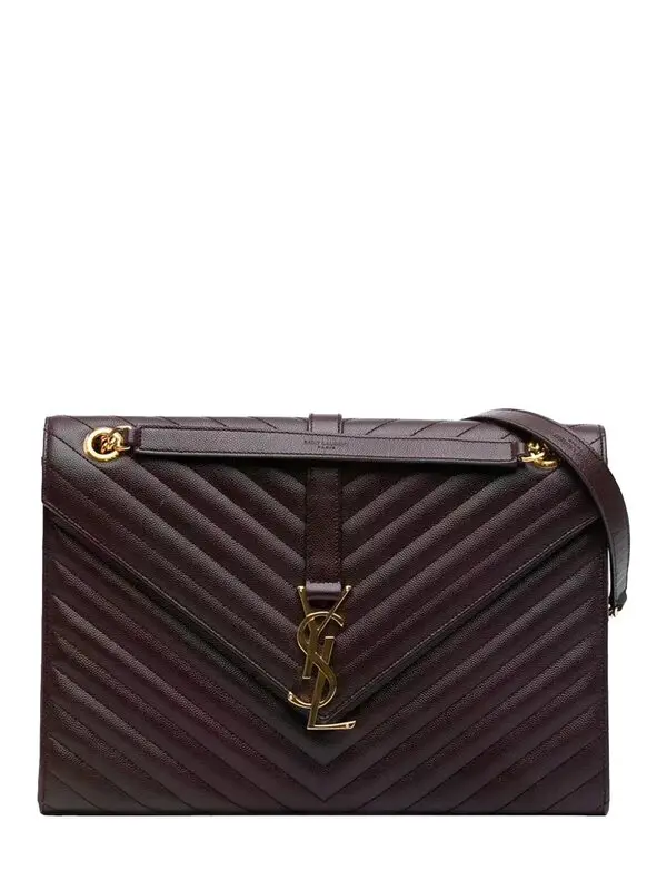 Saint Laurent 2014 Large Chevron Grain De Poudre Monogram Envelope Bag Shoulder Bag - Red