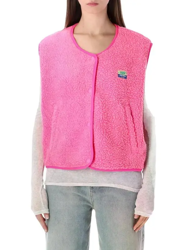 American Vintage Hoktown Fleece-texture Logo-patch Gilet - Pink