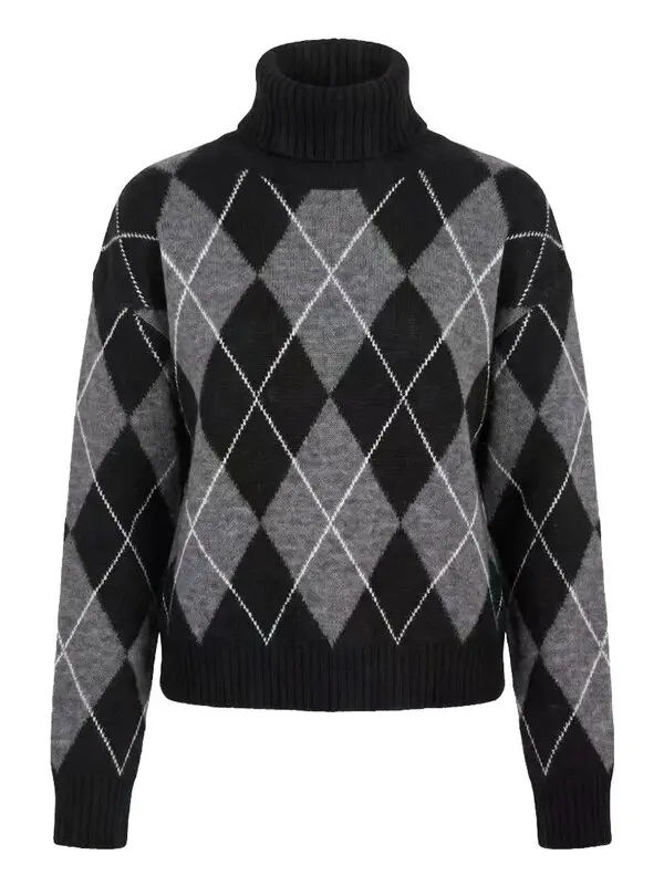 ANIYE BY Argyle Roll-neck Sweater - Black
