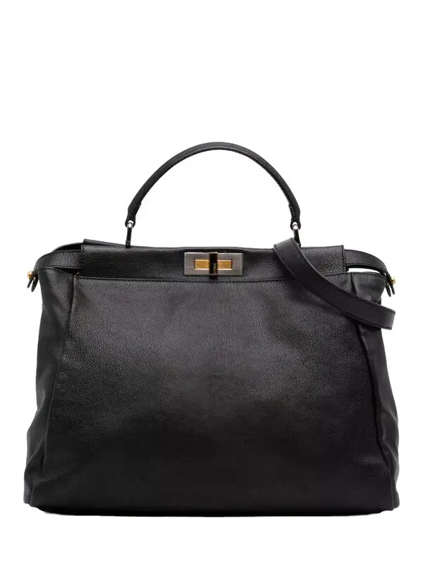 Fendi 2000-2010 Large Goatskin Peekaboo Iconic Satchel - Black