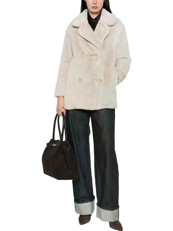 Herno Faux-fur Double-breasted Coat - Neutrals