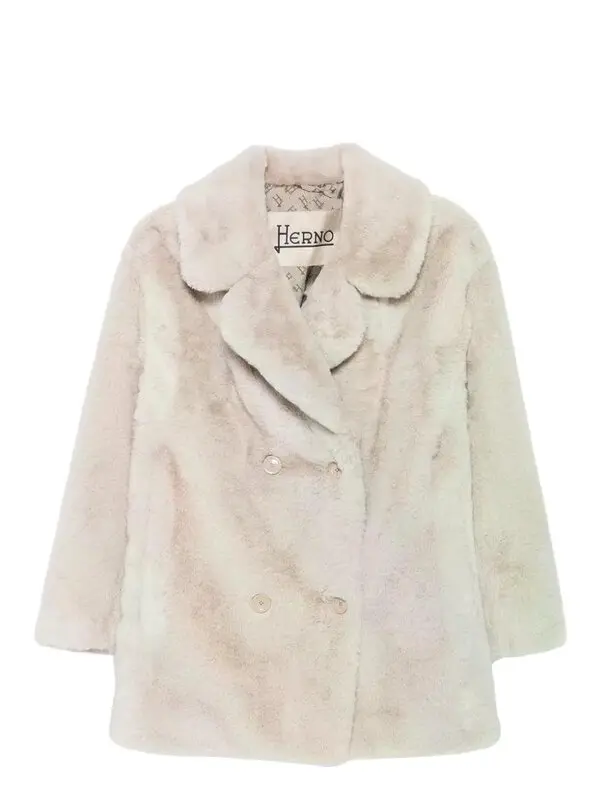 Herno Faux-fur Double-breasted Coat - Neutrals