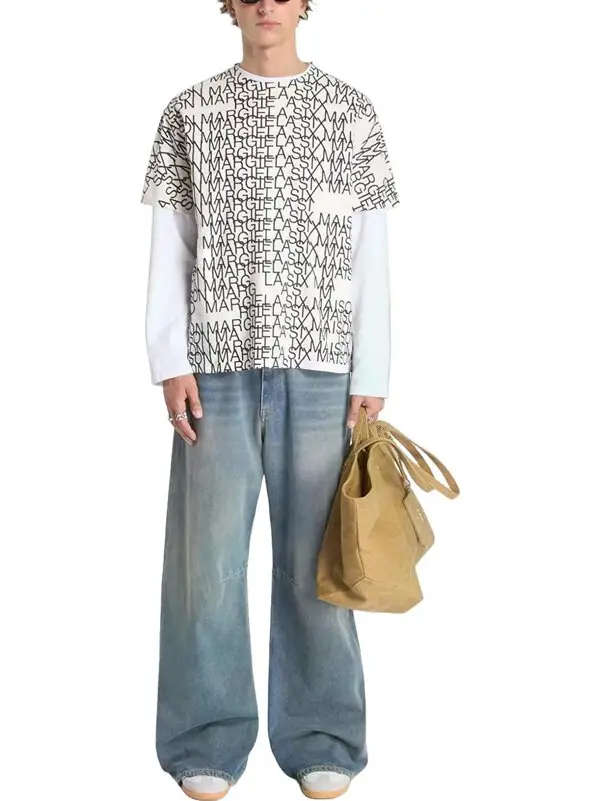 MAISON MARGIELA Logo-print Layered-sleeve T-shirt - Neutrals