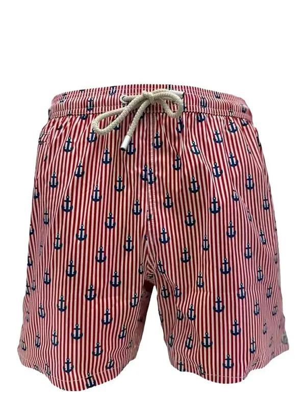 MC2 SAINT BARTH Anchor-print Striped Swim Shorts - Red