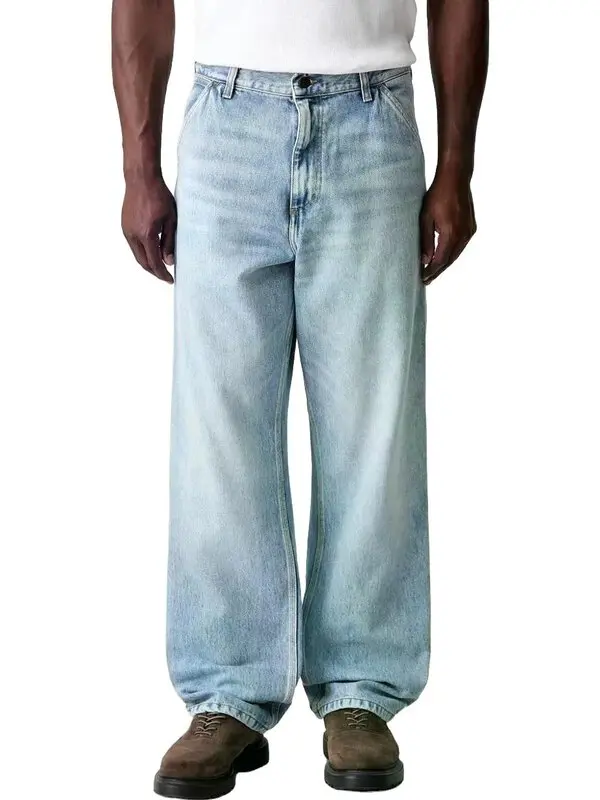 Carhartt Work In Progress Single Knee Logo-patch Jeans - Blue