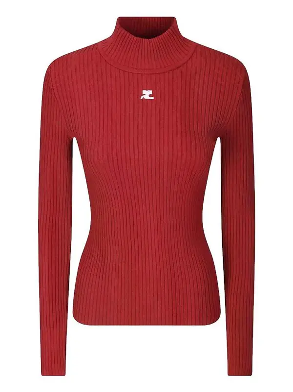 COURREGES Reedition Ribbed-knit Mockneck Sweater - Red