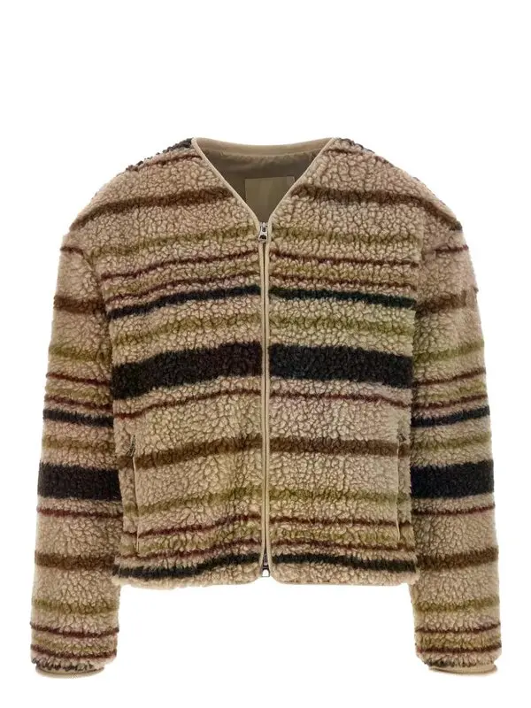 Moncler Striped Teddy-effect Cardigan - Neutrals