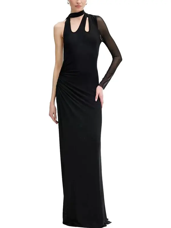 SILVIAN HEACH Asymmetric Ruched-detail Maxi Dress - Black