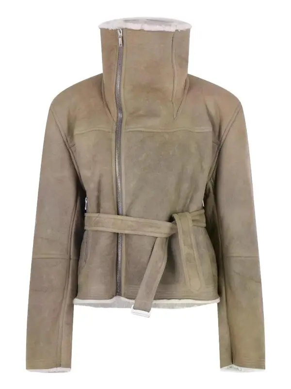 Rick Owens Cropped Flight Belted Shearling Jacket - Neutrals