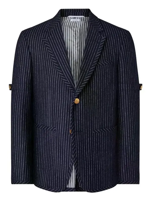 Thom Browne Flannel Chalk Stripe Sportcoat With Armband - Blue