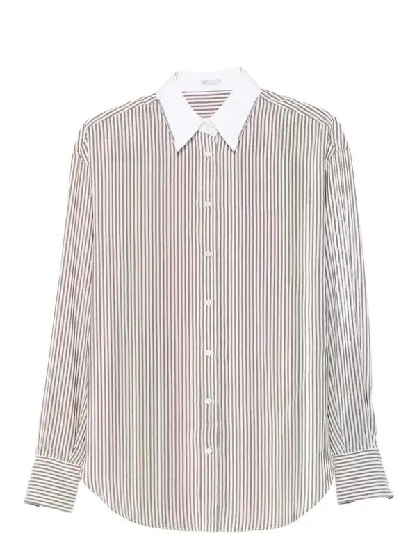 Brunello Cucinelli Monili Striped Silk Shirt - Neutrals