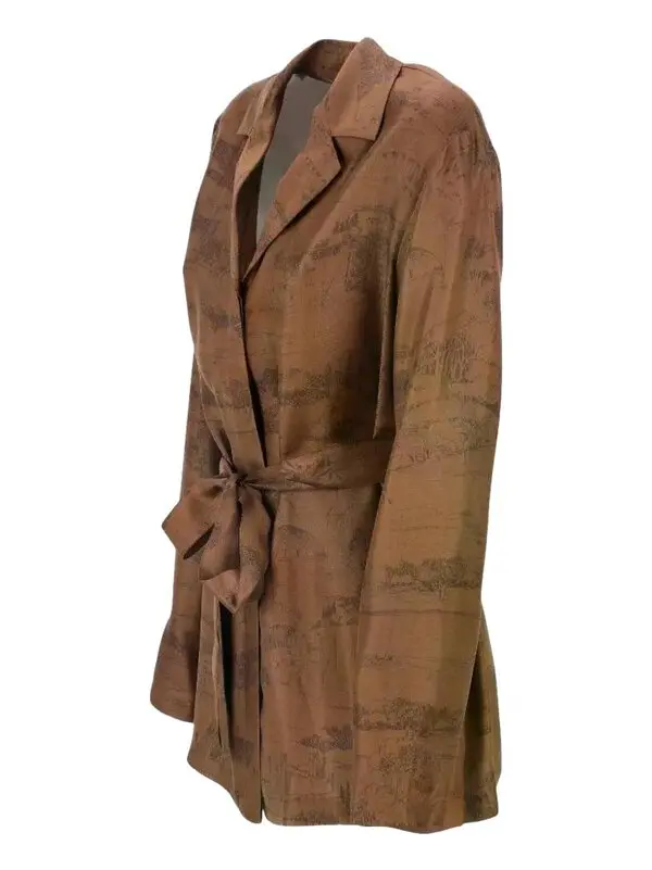 Max Mara Landscape-print Belted Shirt - Brown