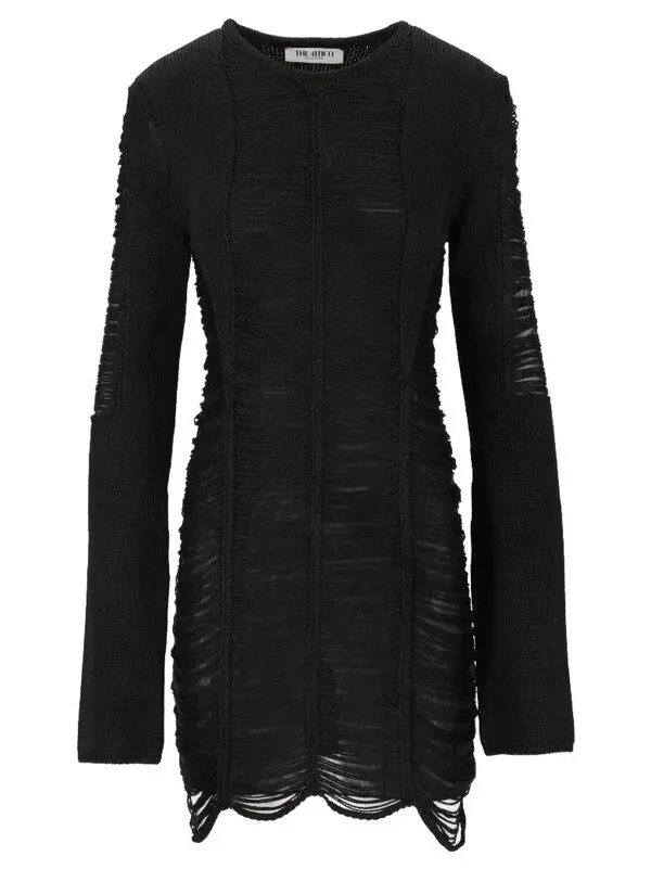 Attico Distressed-knit Mini Dress - Black