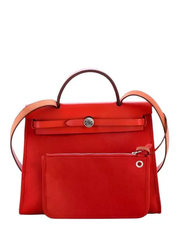 Hermès Herbag Zip Leather And Toile 31 Shoulder Bag - Red
