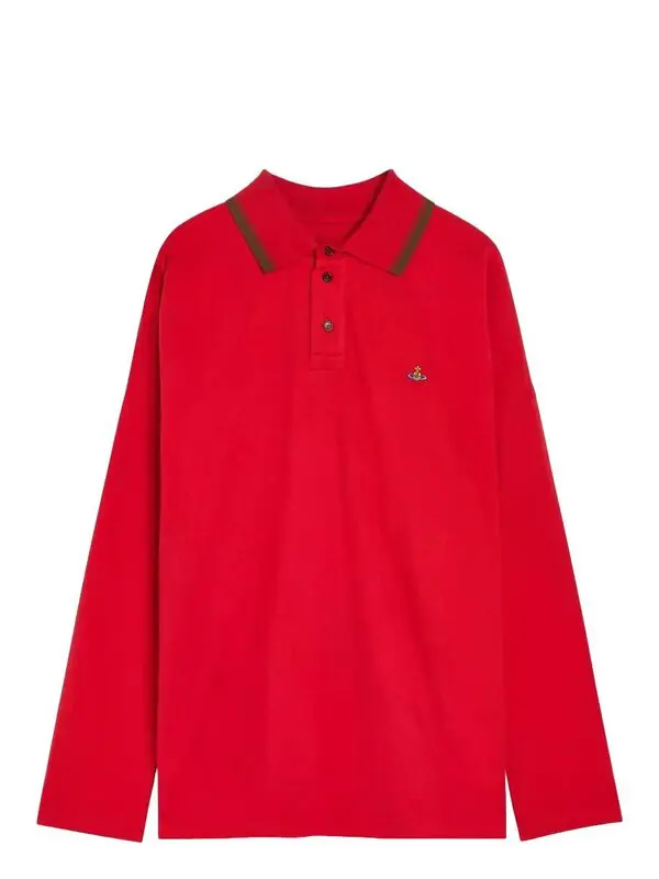 VIVIENNE WESTWOOD Orb-embroidered Long-sleeve Polo Shirt - Red