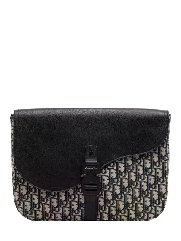 Dior Oblique Canvas And Leather Saddle Pouch Clutch Bag - Blue