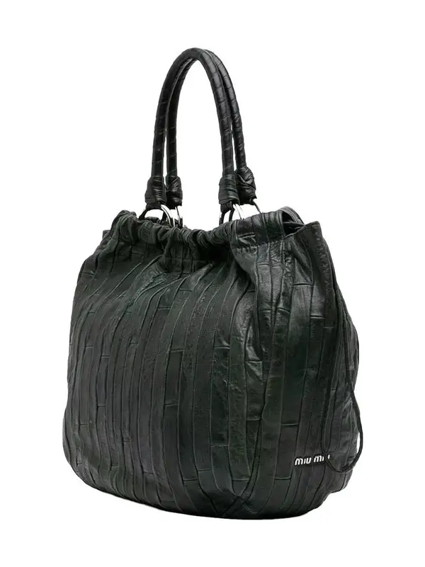 Miu Miu 2010-2026 Nappa Striped Patchwork Shopper Travel Bag - Green