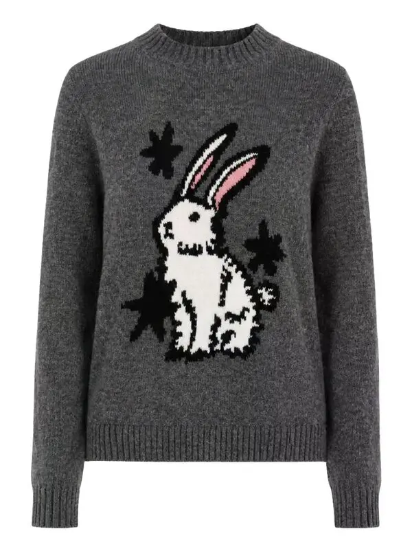 Max Mara Rabbit-intarsia Crew-neck Sweater - Grey