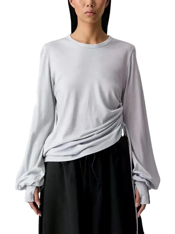 Y3 Gathered-detail Long-sleeve T-shirt - Grey