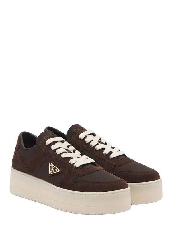 Prada Downtown Bold Suede-trimmed Platform Sneakers - Brown