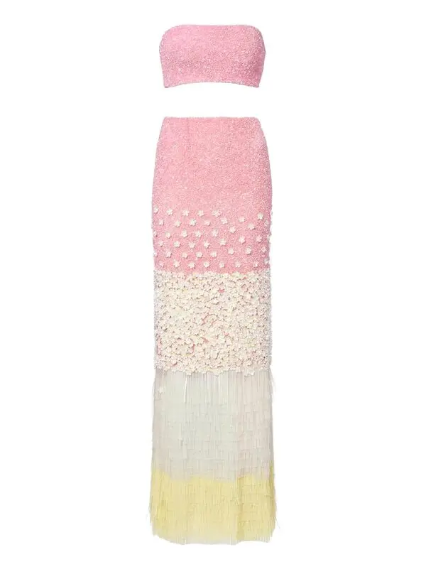 LA FUORI Là Fuori Sunrise Fringe Cascade Top And Maxi Skirt Set - Multicoloured