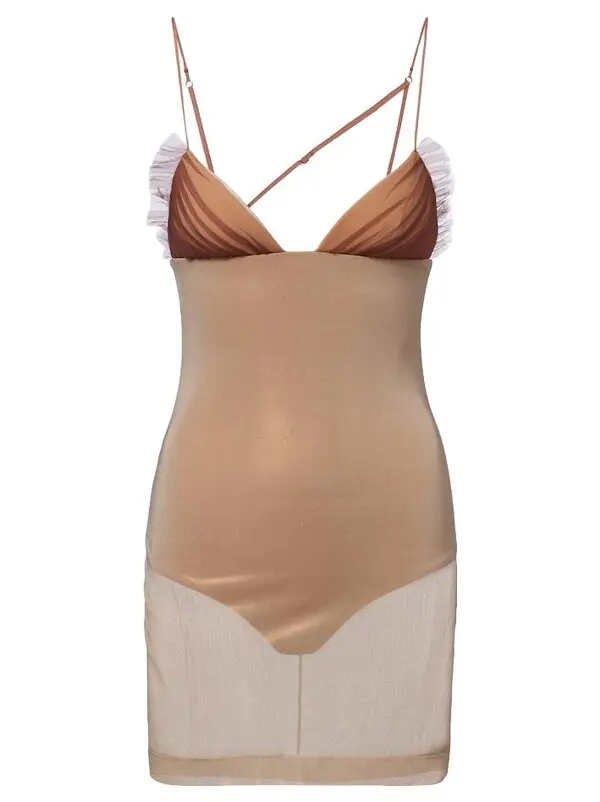 NENSI DOJAKA Sheer Tulle Minidress - Beige