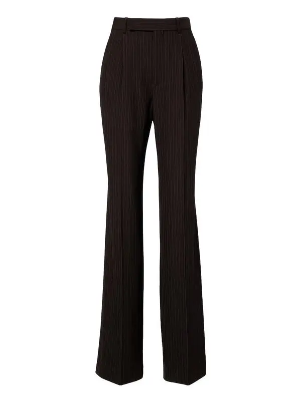 Saint Laurent Pinstripe Wool-blend Wide-leg Pants - Brown