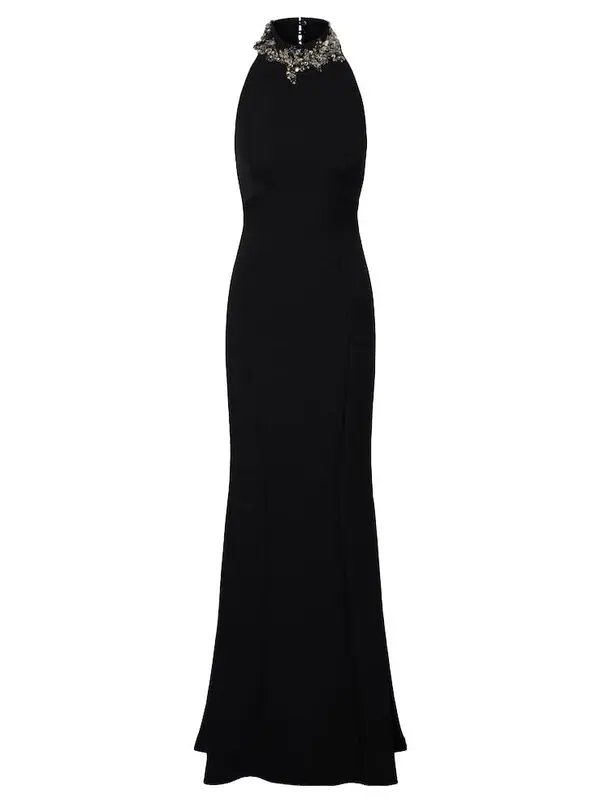 Safiyaa Lark Embellished Halterneck Crêpe Gown - Black