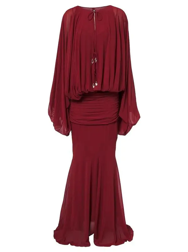 DE LA VALI Eulalia Gathe Chiffon Maxi Dress - Red