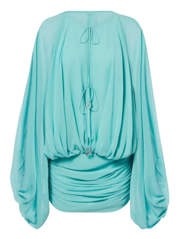 DE LA VALI Eulalia Gathered Chiffon Minidress - Blue