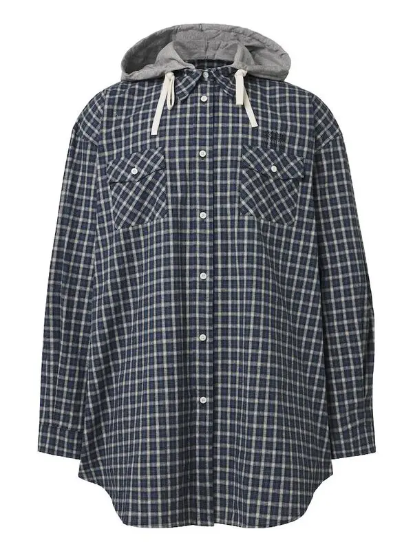 Miu Miu Checked Cotton Flannel Overshirt - Blue