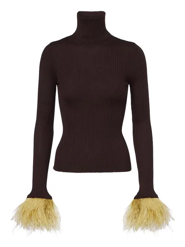La DoubleJ Feather-trimmed Cashmere And Silk Top - Brown