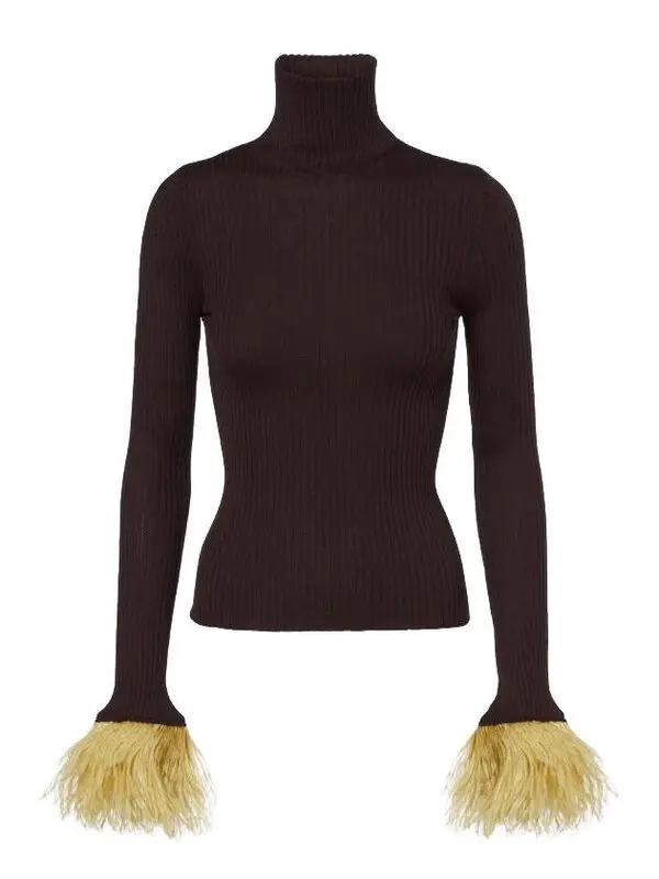La DoubleJ Feather-trimmed Cashmere And Silk Top - Brown