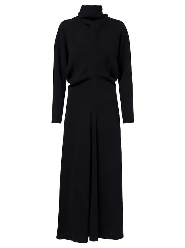 TOTEME Draped Turtleneck Cady Midi Dress - Black