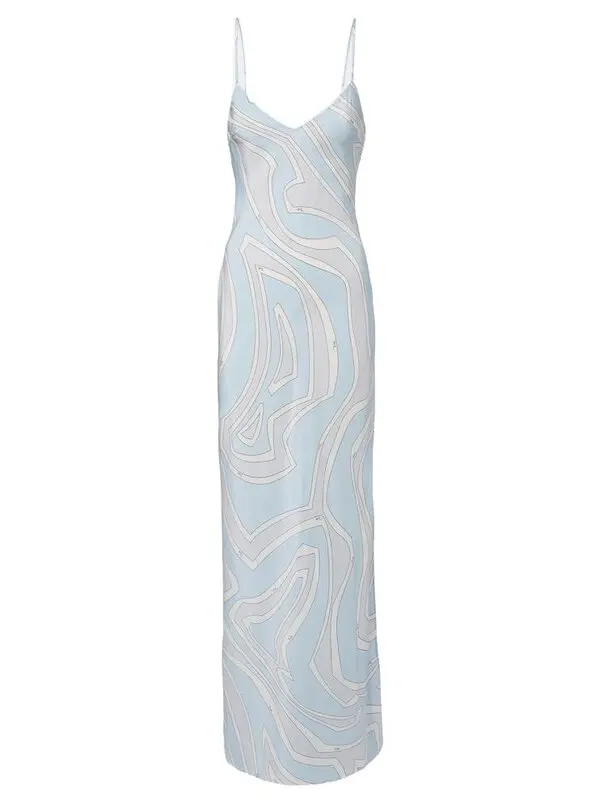 Emilio Pucci Labirinto Silk Crêpe De Chine Gown - Blue