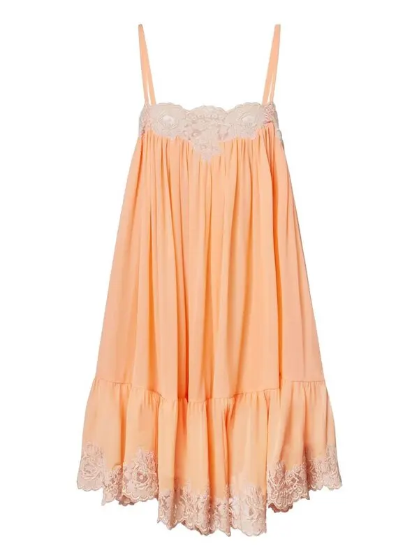 Chloé Lace-trimmed Silk Georgette Minidress - Orange
