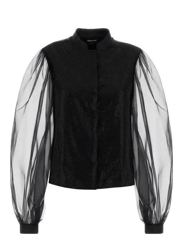 Giorgio Armani Satin Shirt With Sheer Sleeves - Black